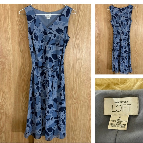LOFT | Dresses | Loft Blue Floral Sleeveless Lined Noiron Midi Dress ...